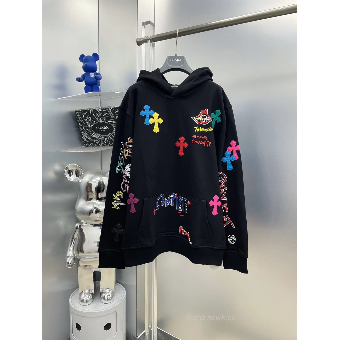 Chrome Hearts Multi Color Cross Hoodie Black White Gray
